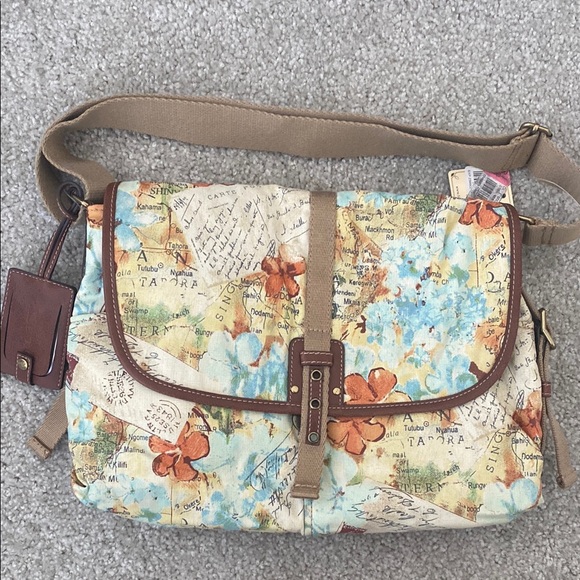 Fossil | Bags | Fossil Floral Map Print Crossbody Bag | Poshmark